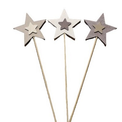 Træstjerner på pind – Dekorativt sæt (3 stk.)